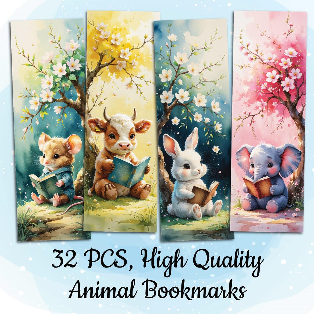 Cute Animal Bookmarks for Children Digital Chibi Animals Bookmark ...