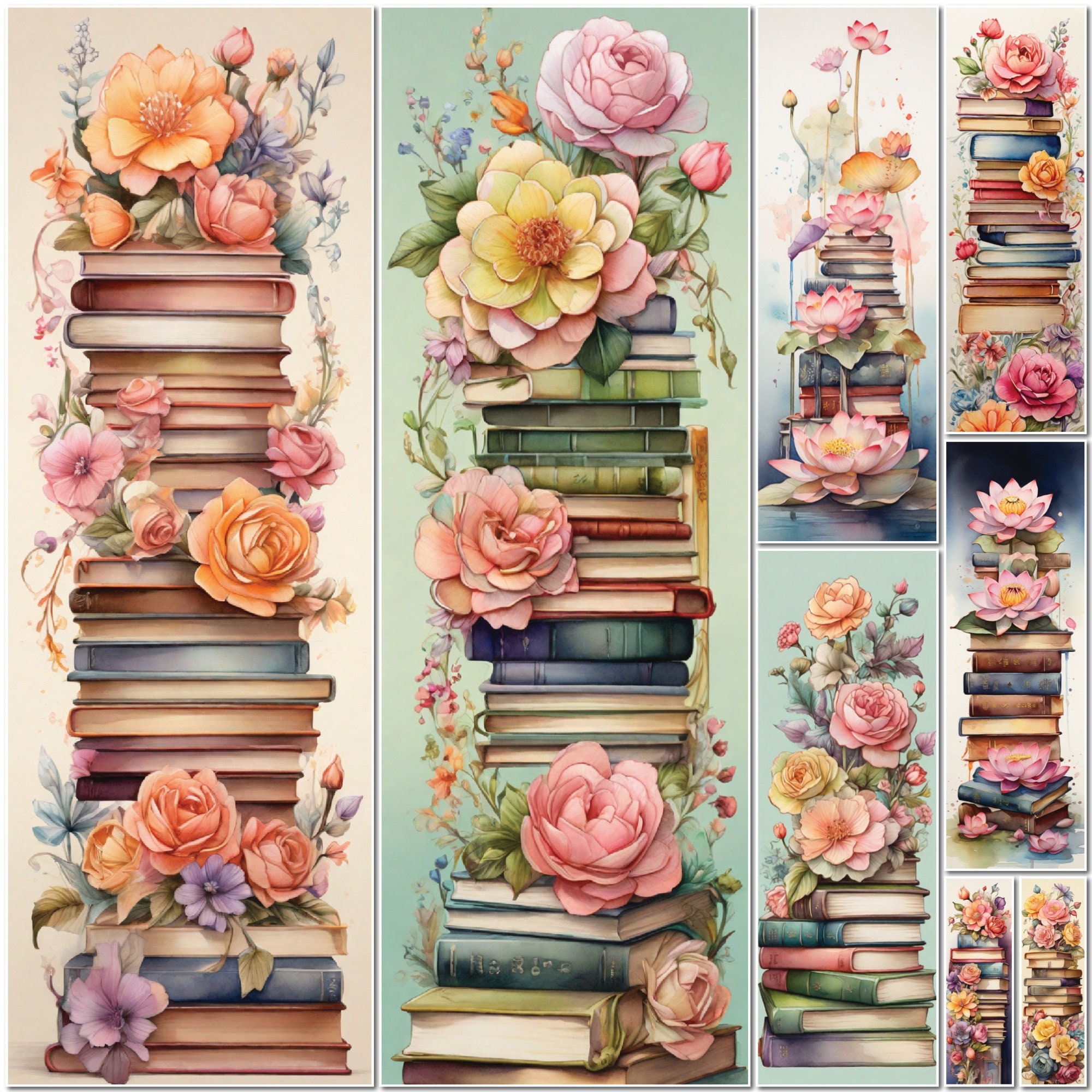 Vintage Books Printable Bookmark Templates Stacked Books Digital ...