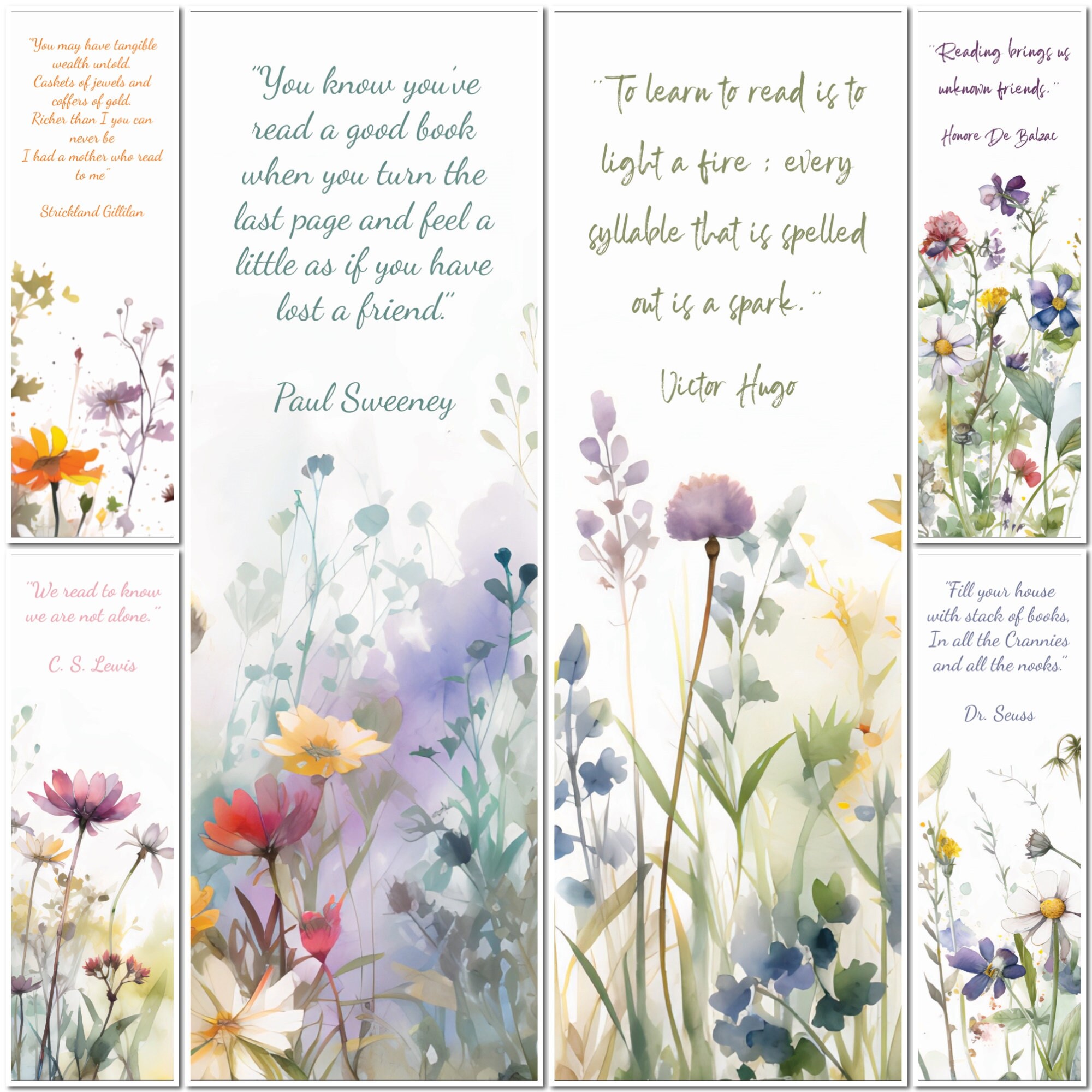 Digital Inspirational Bookmark Templates Printable Book Quotes Bookmark ...