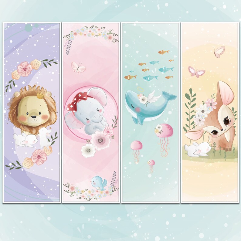 Printable Cute Animals Bookmark Set for Children Digital Chibi Animals ...