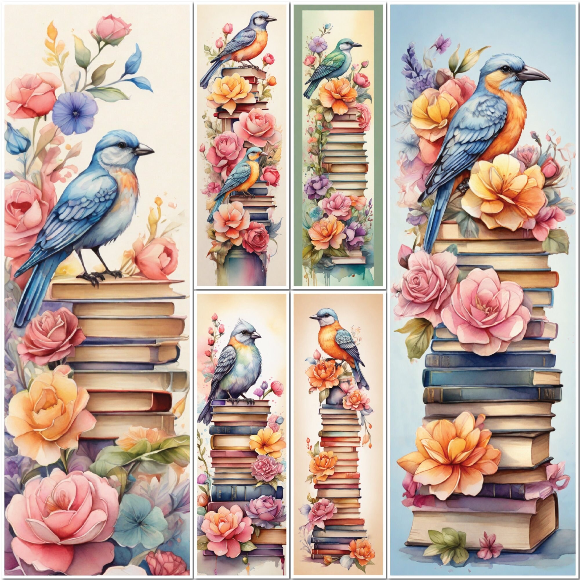 Vintage Books Printable Bookmark Templates Stacked Books Digital ...