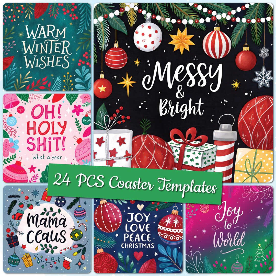 Christmas Coaster PNG Bundle Christmas Sublimation Designs Christmas ...