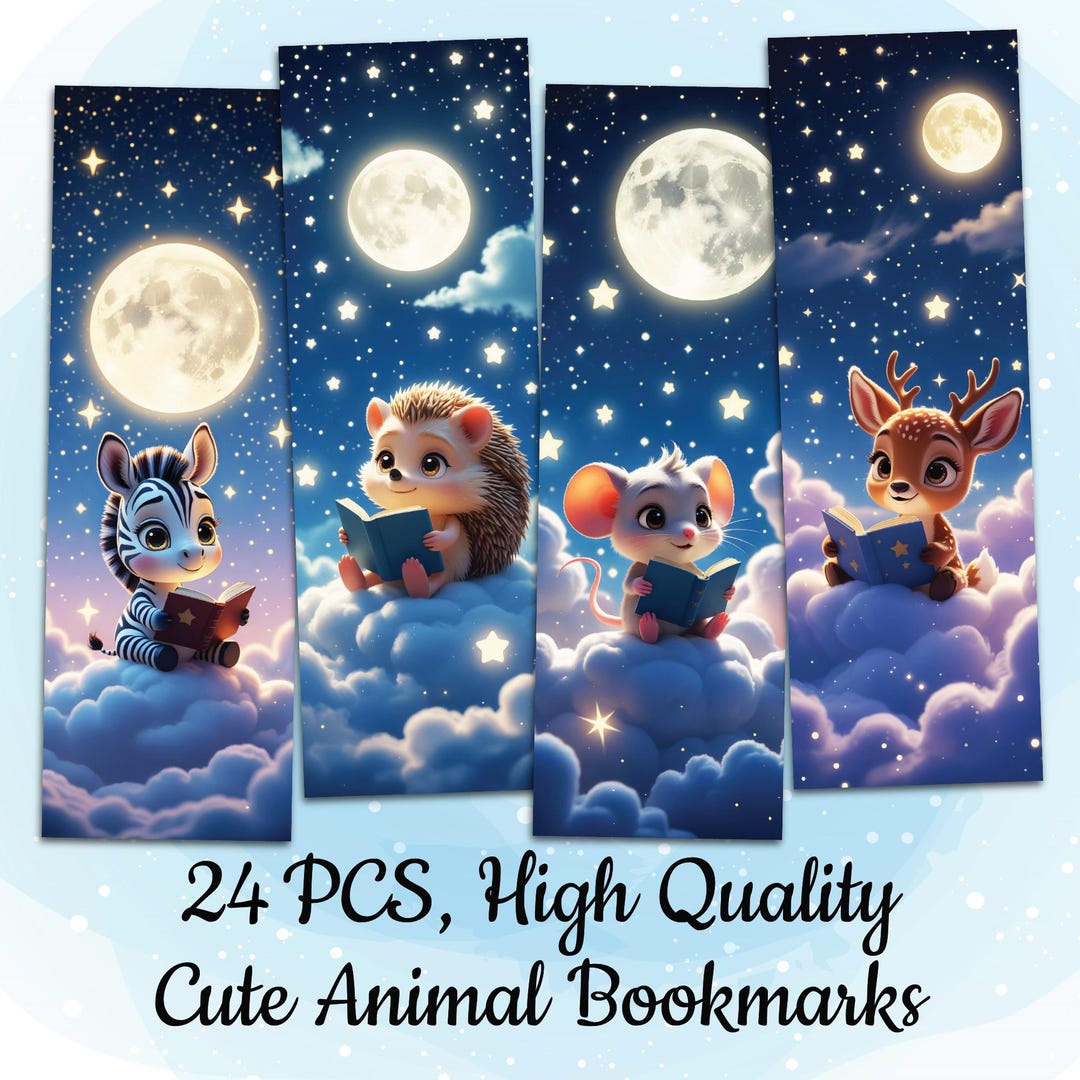 24 Pcs Printable Cute Animal Bookmark Set for Children Digital Chibi ...
