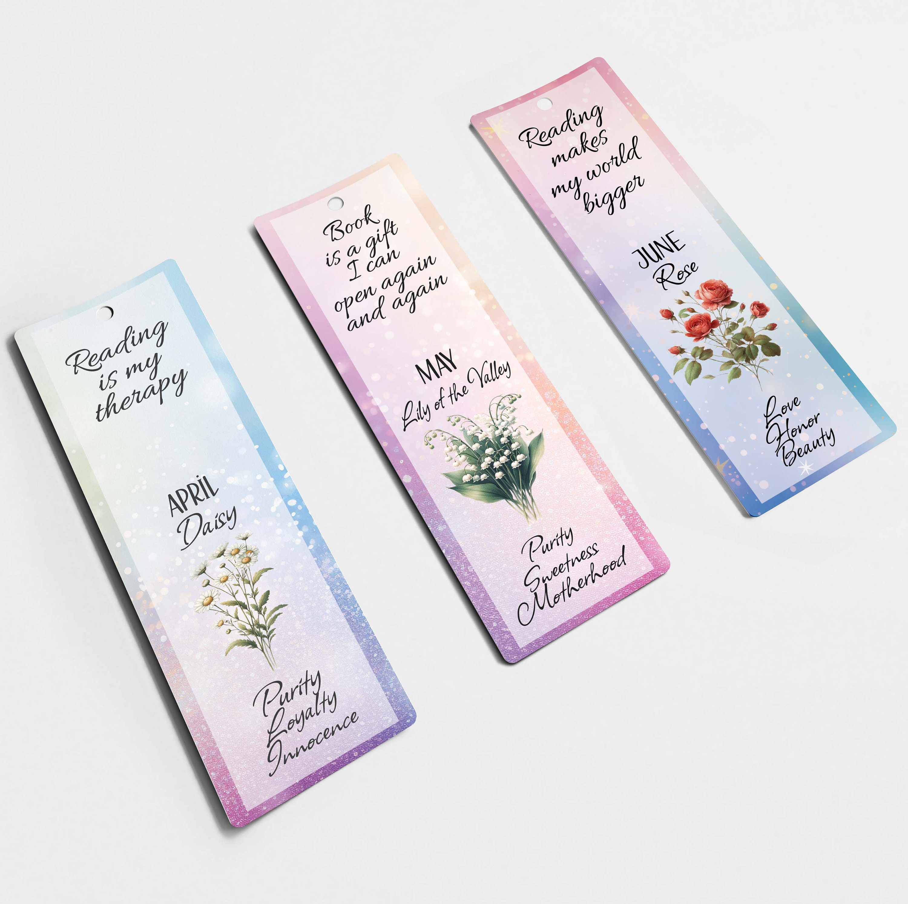 Digital Birth Flower Bookmark Templates Printable Book Quotes Bookmark ...