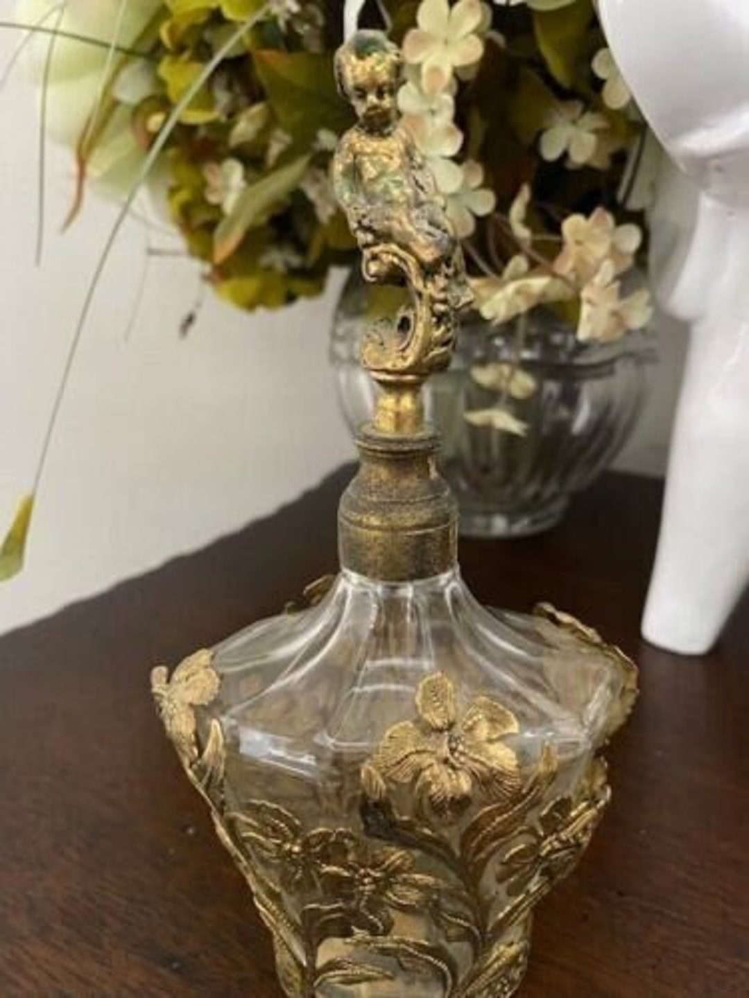 Globe Perfume Bottle 24K Gold Plate Filigree Cherub Glass - Etsy