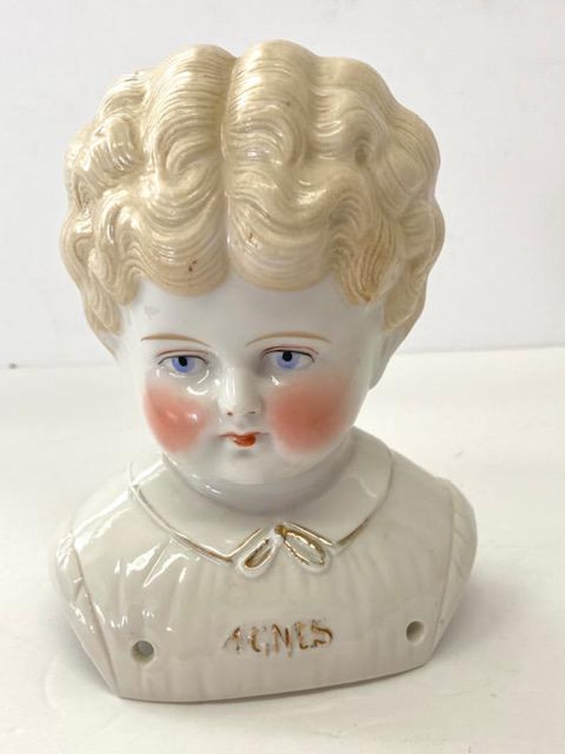 German Made China Bisque Doll Head, Vintage 1800s, Named Agnes ...