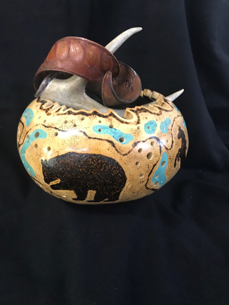 Gourd Art Handcrafted wilderness Embellished With Seed Pods and Shed ...