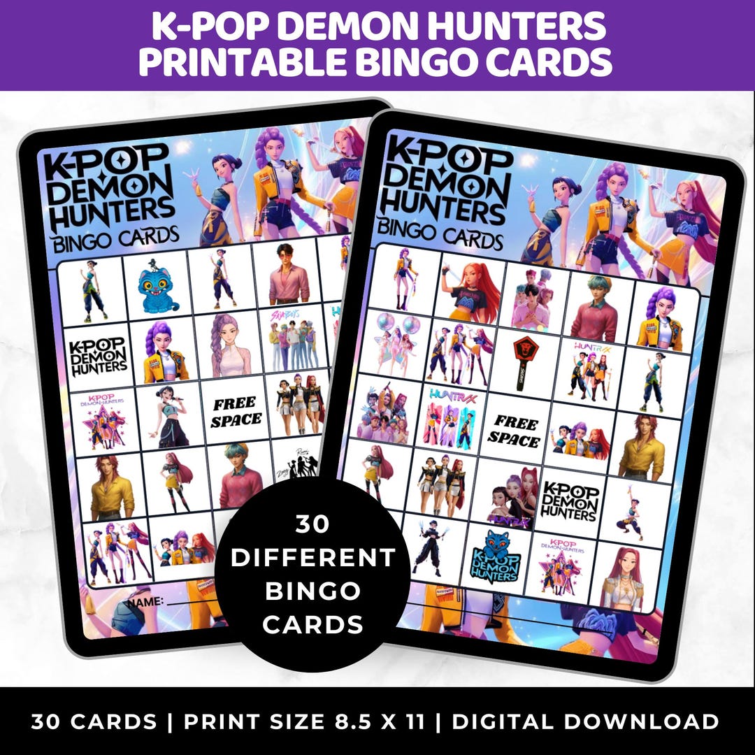 Kpop Demon Hunter Bingo Cards, Teen Birthday Party Game K-pop Huntrix ...