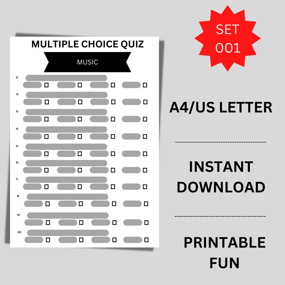Printable Music Quiz Multiple Choice Trivia Questions Instant Download ...