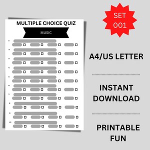 Printable Music Quiz Multiple Choice Trivia Questions Instant Download ...