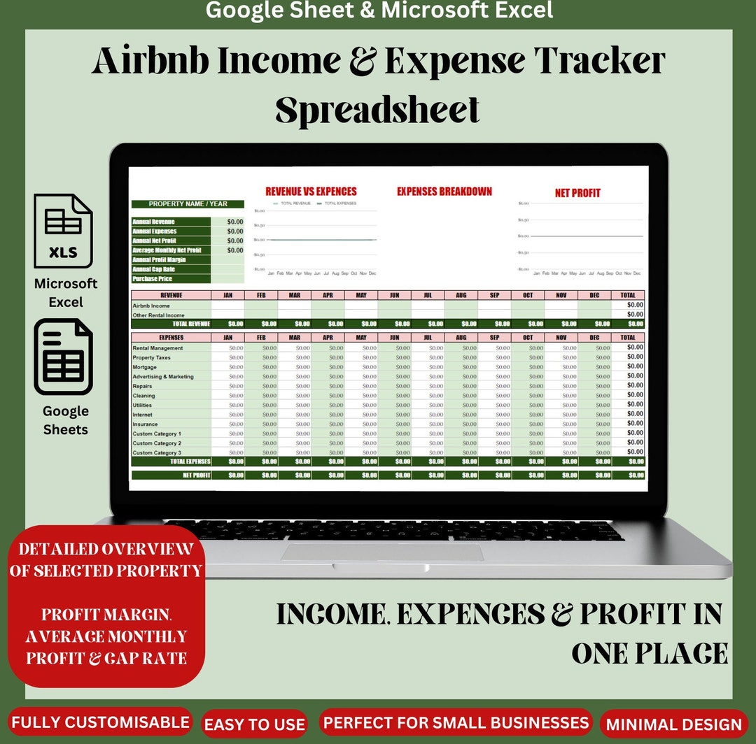 Rental Airbnb Income & Expense Tracker Template, Airbnb Host ...