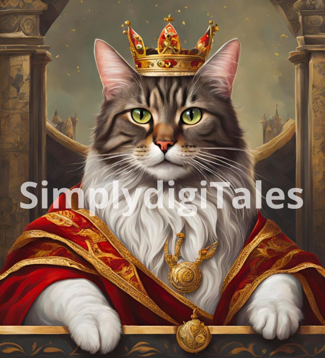 Royal Cat Portrait: Majestic Feline King in Regal Robes A Unique ...