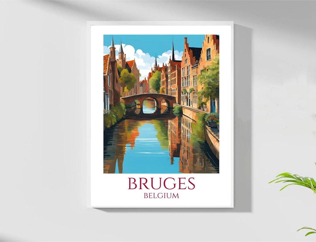 Bruges Belgium Wall Art, Bruges Poster, Canal Streetscape, Belgium ...