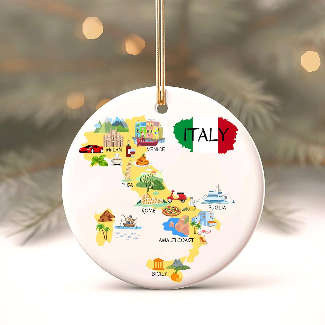 Italy Christmas Ornament, Map of Italy Art, Italian Ornament Christmas ...