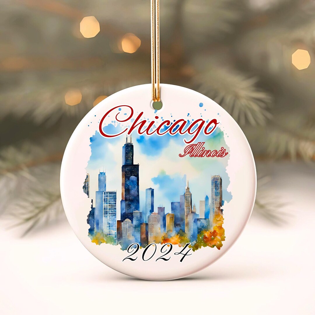 Custom Chicago Ornament, Personalized Ornament, Watercolor Cityscape ...