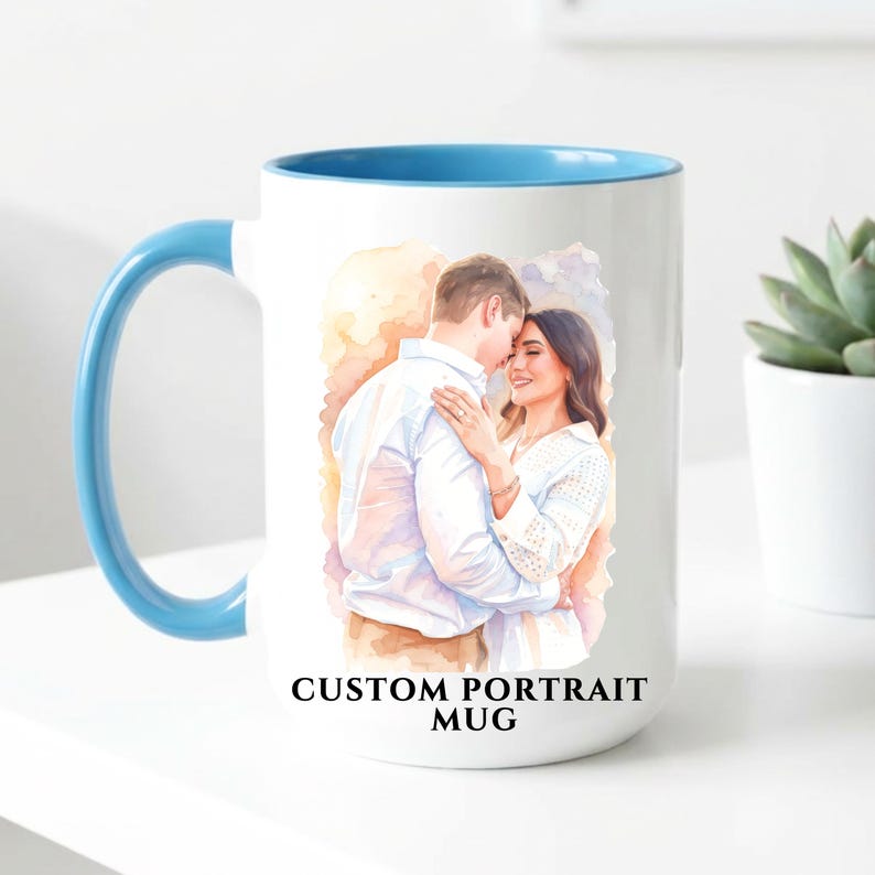Custom Watercolor Portrait Mug, Personalized Photo Gift, Sentimental ...