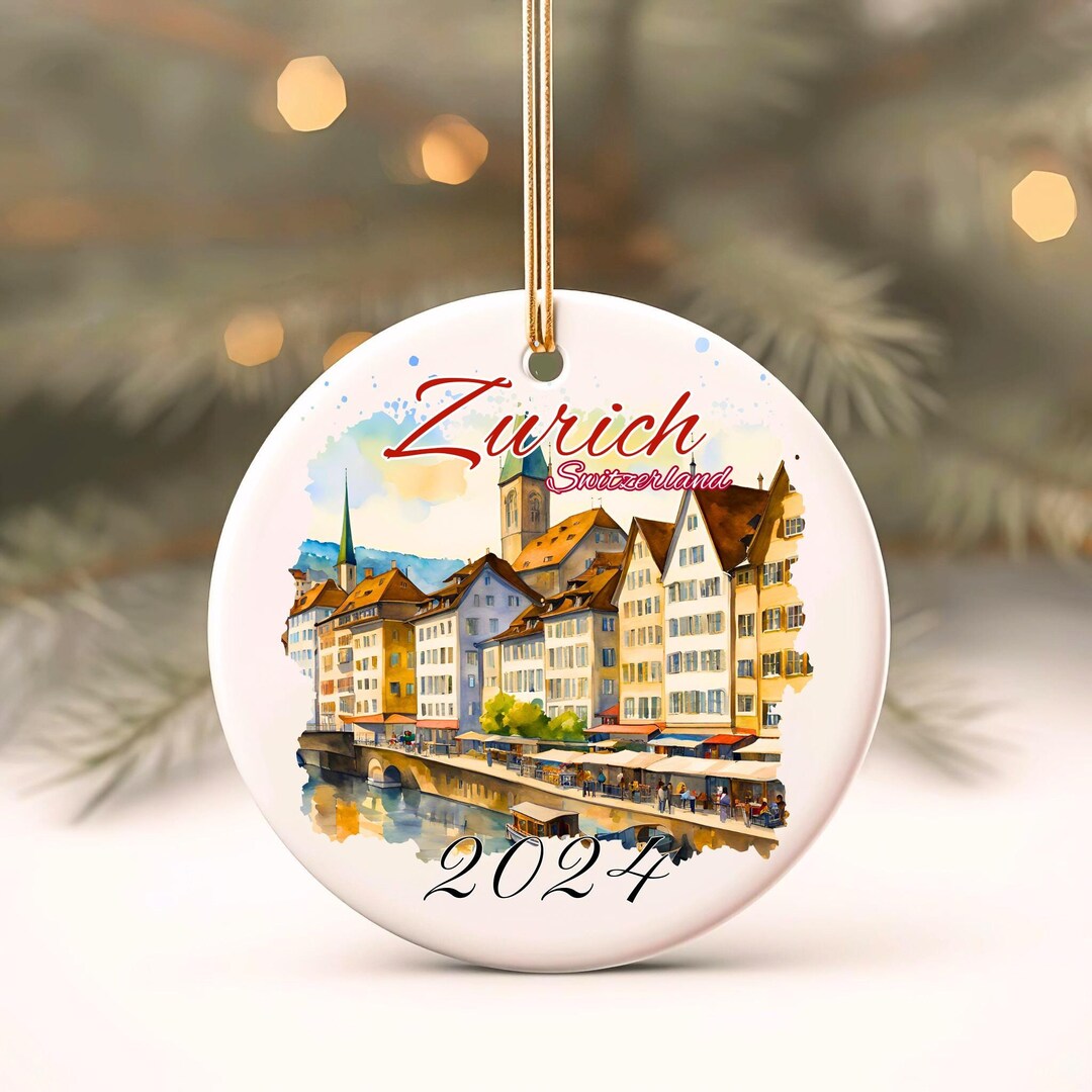 Custom Zurich Ornament, Personalized Switzerland Ornament, Watercolor ...