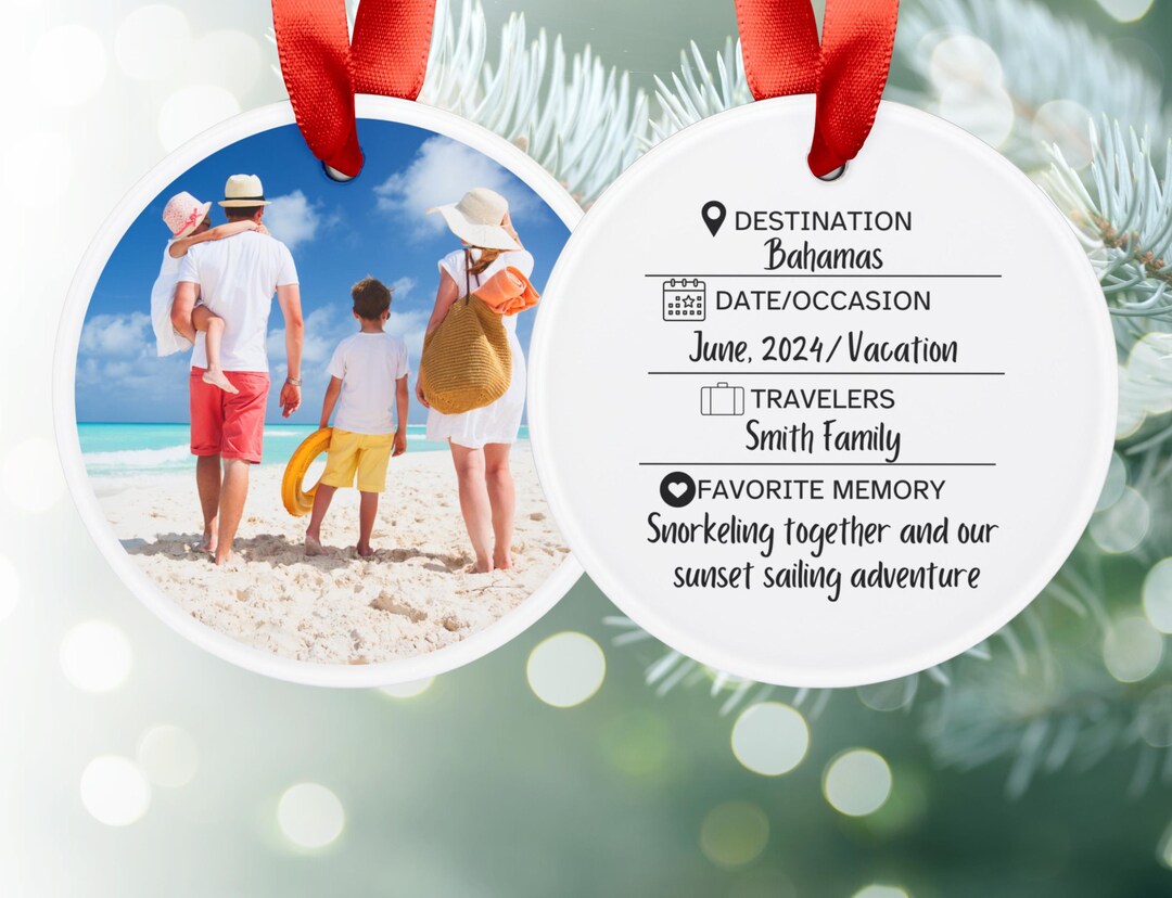 Custom Travel Ornament, Personalized Photo, Vacation Gift, Honeymoon ...