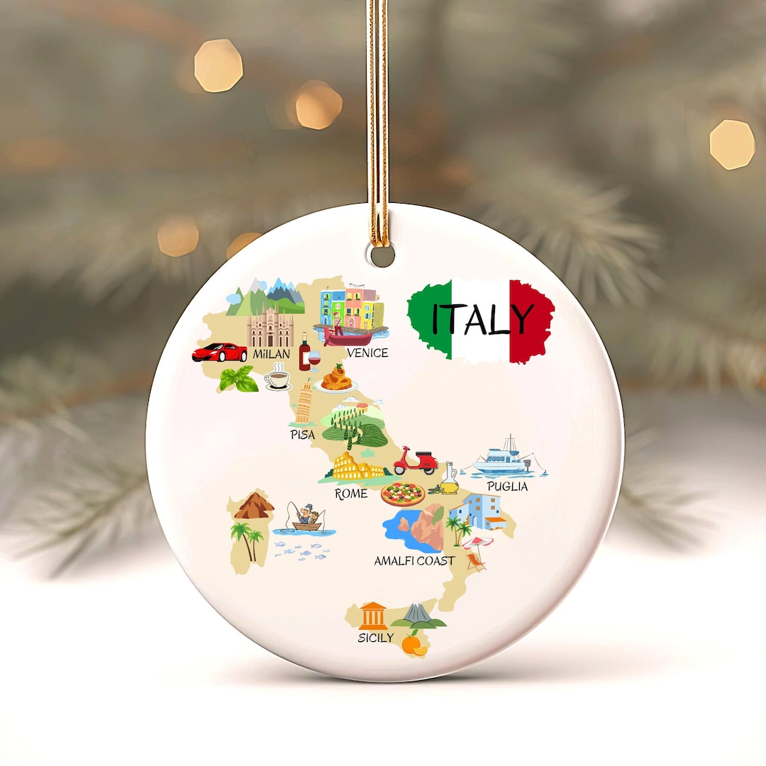 Italy Christmas Ornament, Map of Italy Art, Italian Ornament Christmas ...