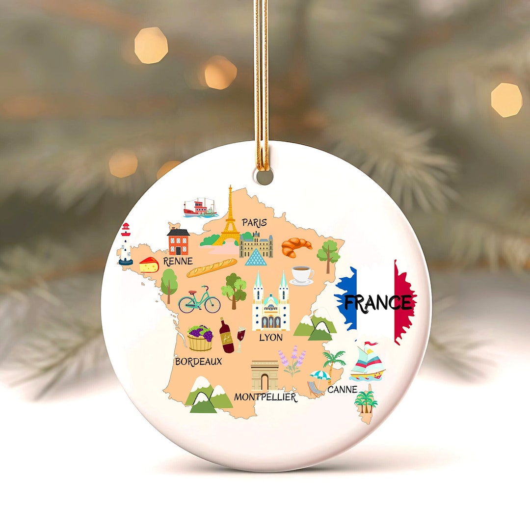 France Christmas Ornament, Map of France Art, French Ornament Christmas ...