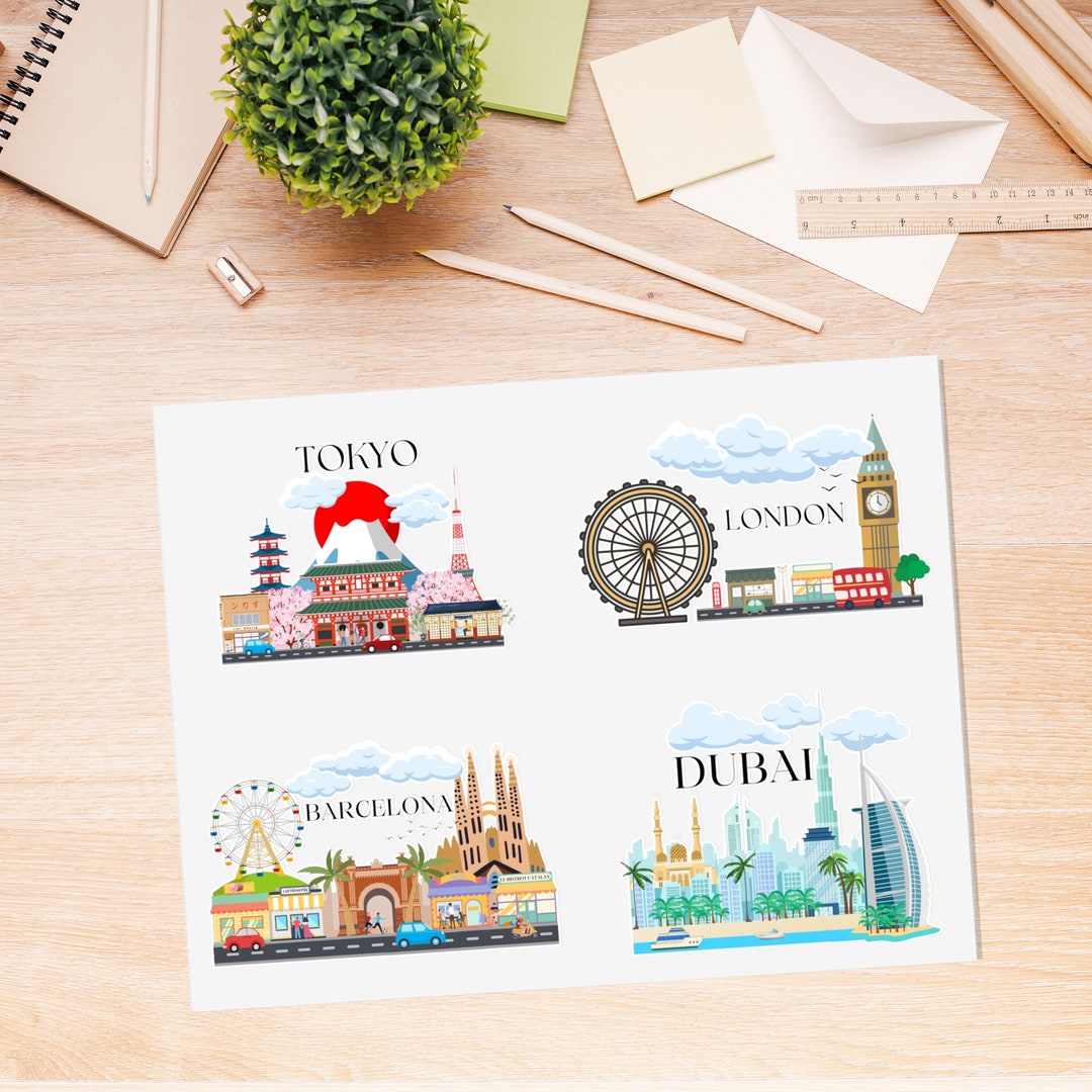 World Travel Sticker Sheet, Cities of the World, Gift for Traveler ...
