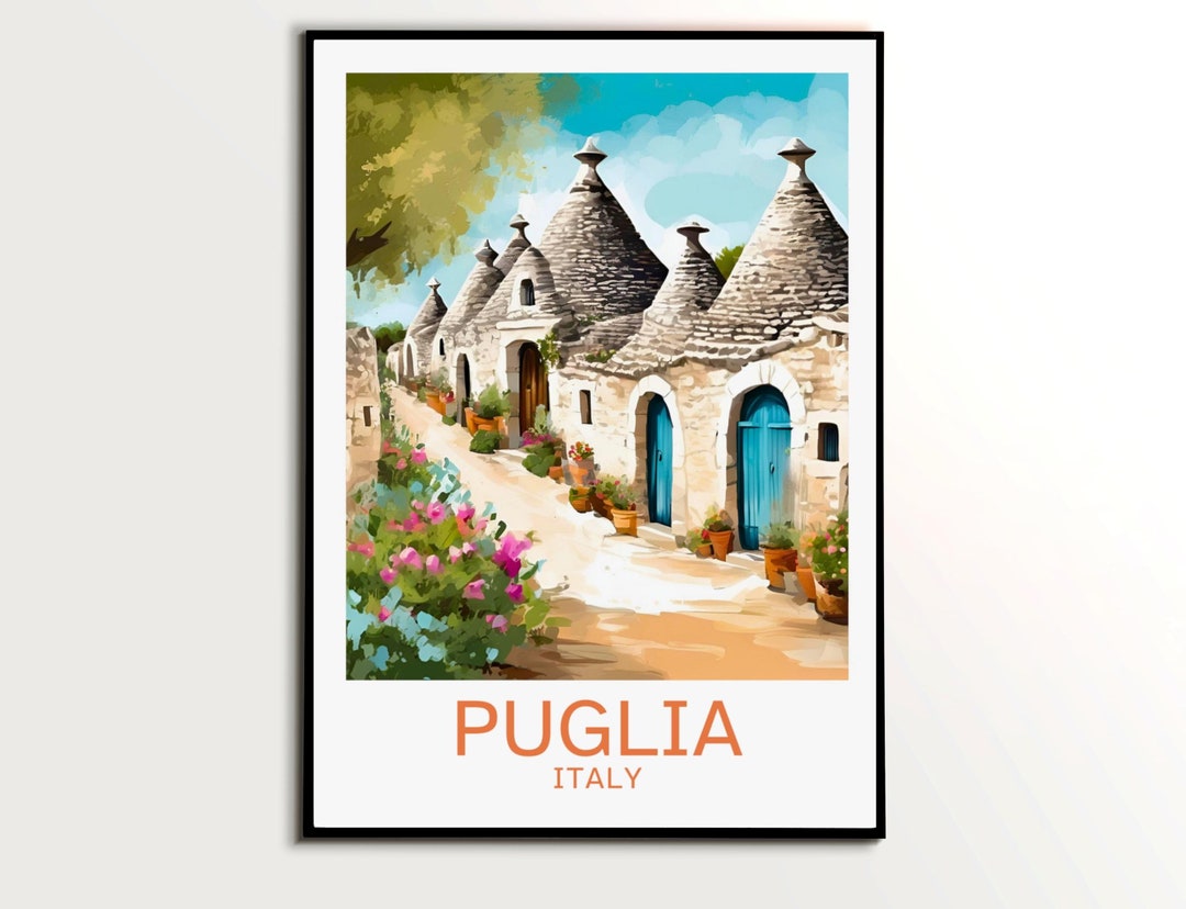 Puglia Italy Wall Art, Puglia Poster, Trulli Stone Huts Art, Italy Wall ...