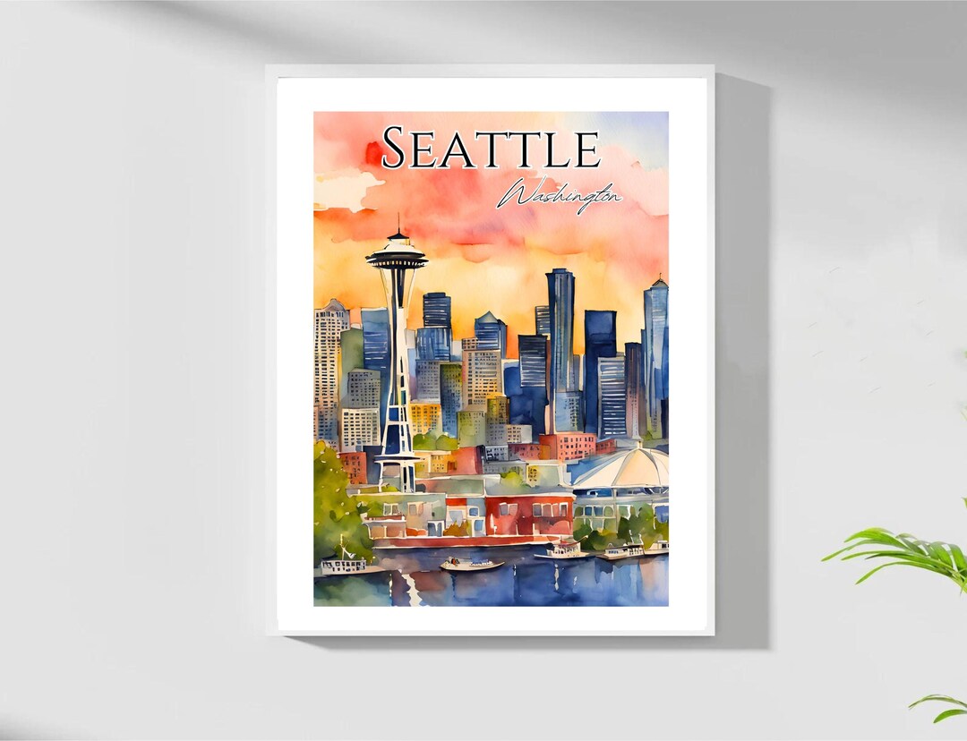 Seattle Washington Wall Art, Seattle Skyline Poster Print, Cityscape ...