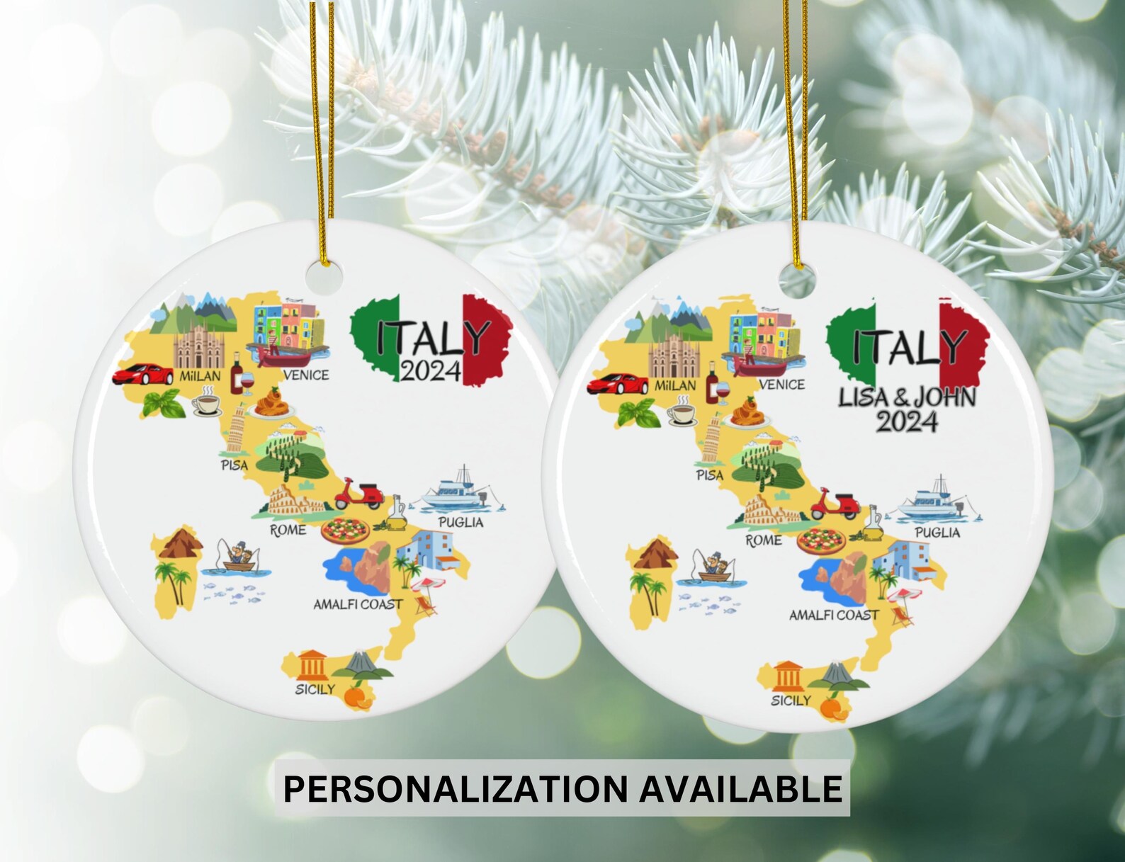 Italy Christmas Ornament, Map of Italy Art, Personalized Italy Ornament ...