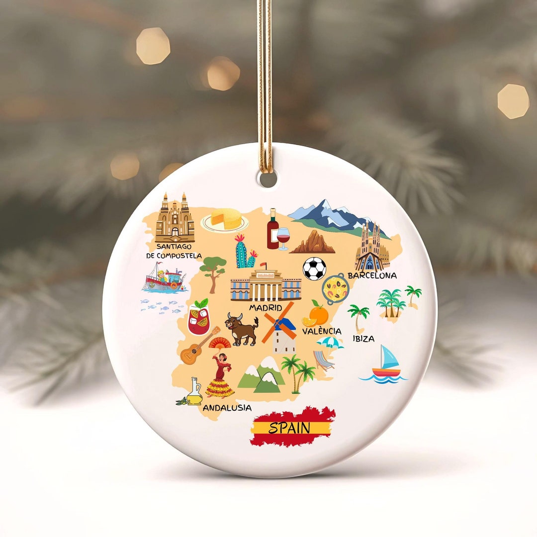 Spain Map Christmas Ornament, Personalized Spain Map Decor, Custom ...