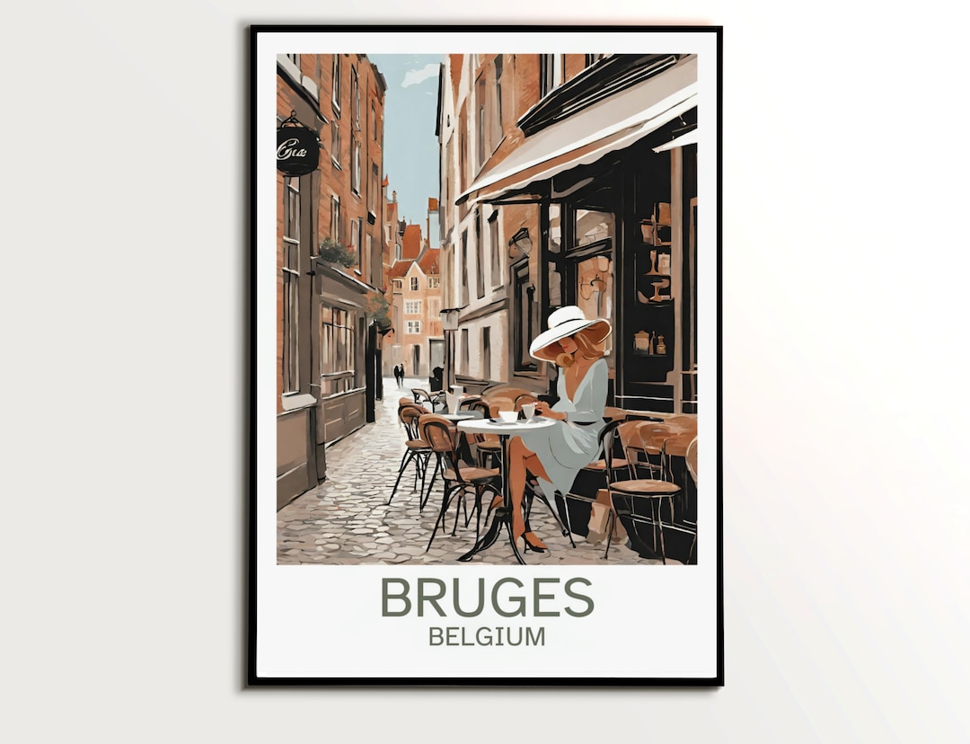 Vintage Bruges Belgium Poster, Bruges Wall Art Print, Cafe Poster Art ...