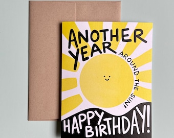 Cheers to Another Rotation Around the Sun, Happy Birthday Card, Sun ...