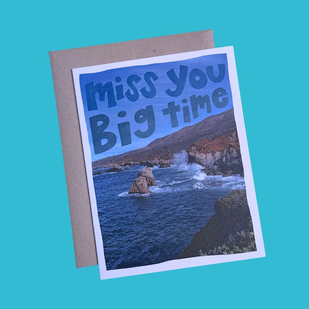 Miss You Big Time Card | Big Sur, California Friendship Card on Cotton ...