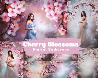Cherry Blossoms Fine Art Pink Flower Fabric Dress Digital Backdrops ...