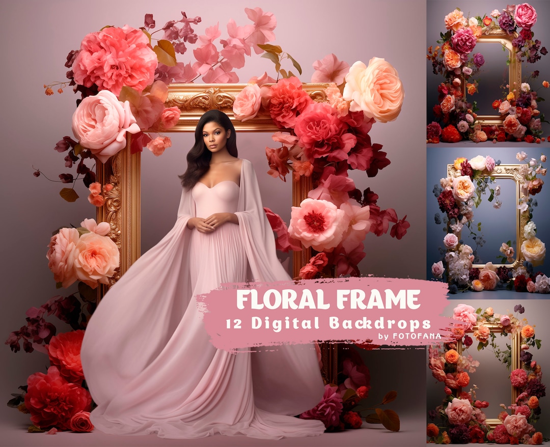 12 Floral Frame Digital Overlays Maternity Backdrop Digital Studio ...