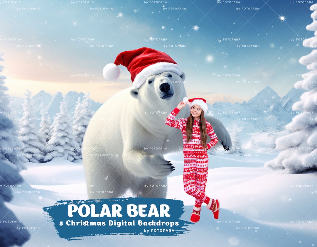 5 Christmas Polar Bear Digital Backdrop Christmas Digital Background ...