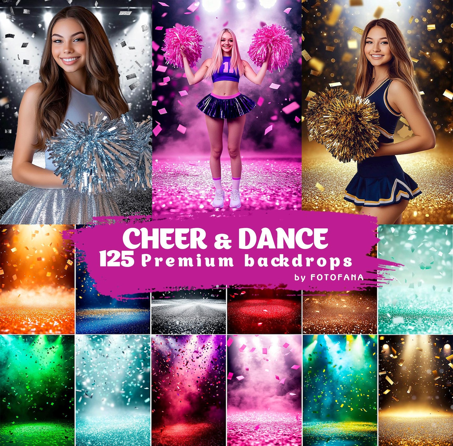 125 Cheer and Dance Digital Backdrops for Photography Glitter ...