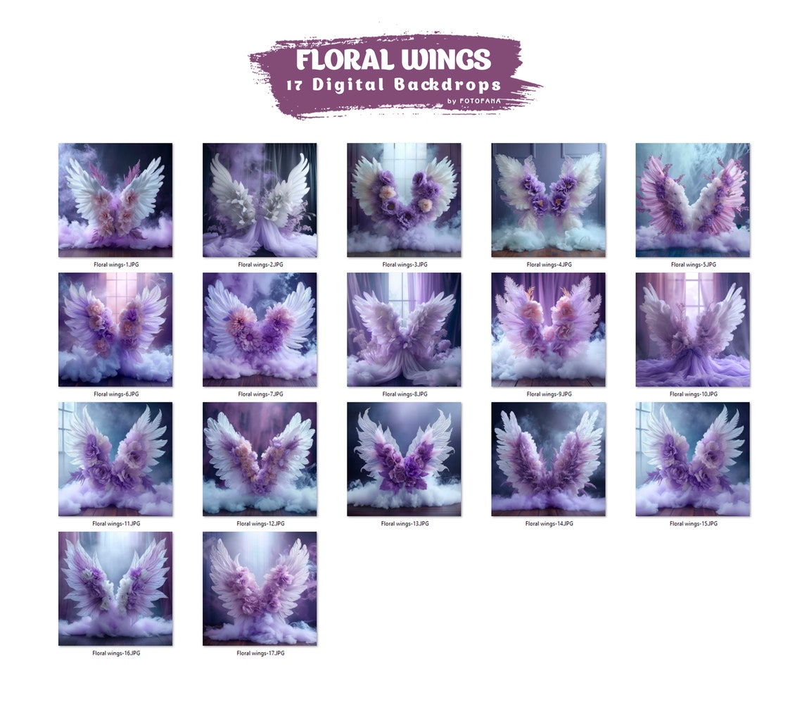 17 Floral Wings Backdrops Fine Art Floral Digital Backdrops Maternity ...