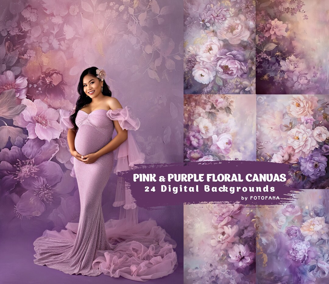 24 Pink Floral Digital Backdrops Maternity Overlays Maternity Digital ...