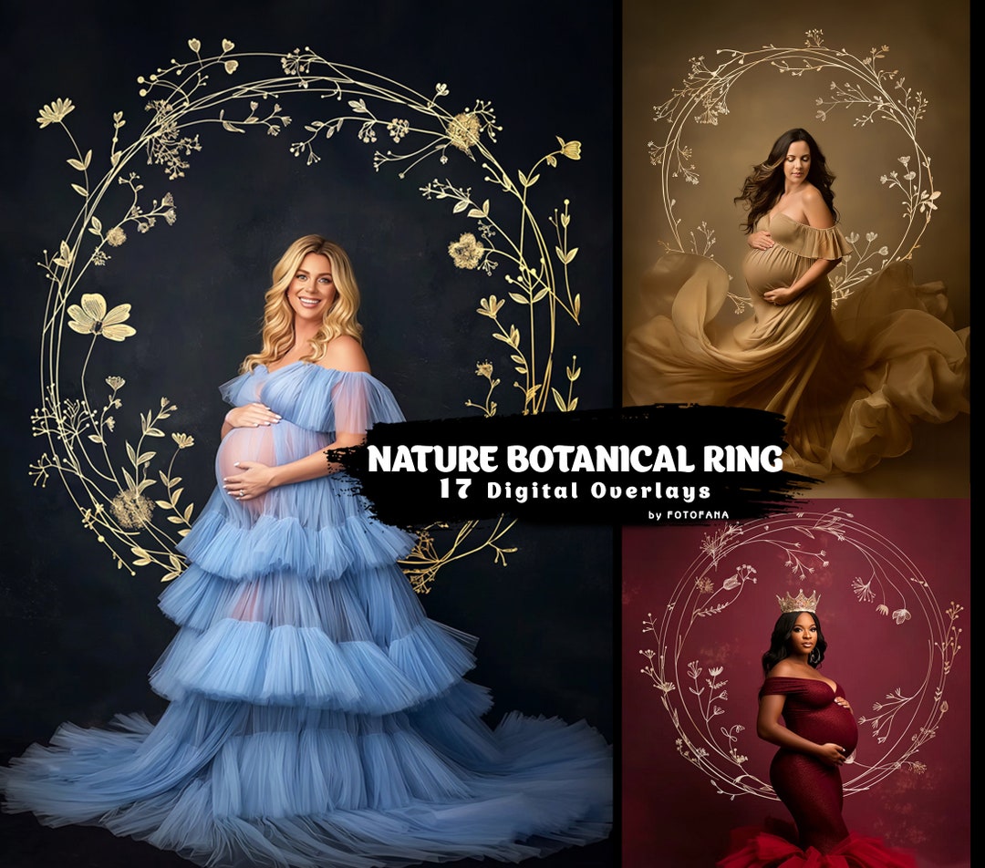 NATURE BOTANICAL RING Set Floral Maternity Rings Overlays Gold ...