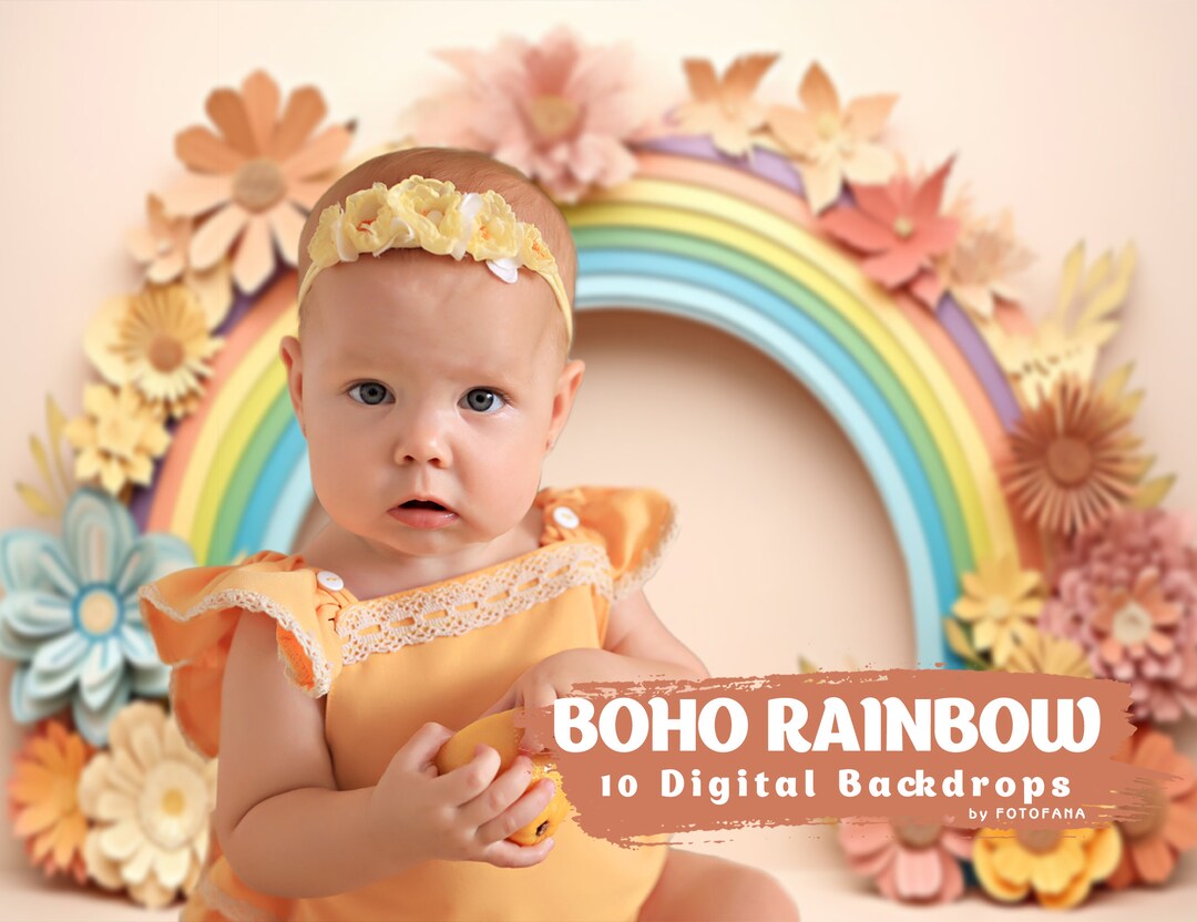 Rainbow Kids Digital Backdrop Boho Rainbow Backdrop Children Birthday ...