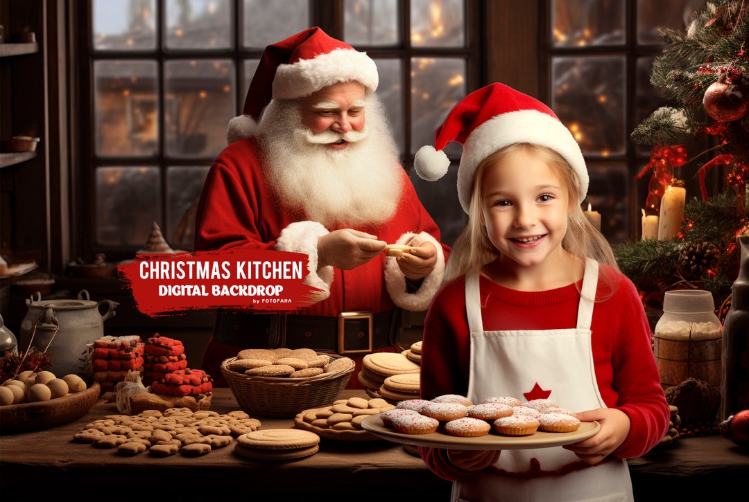 Santa Claus Digital Backdrop Christmas Kitchen Digital Backdrop ...