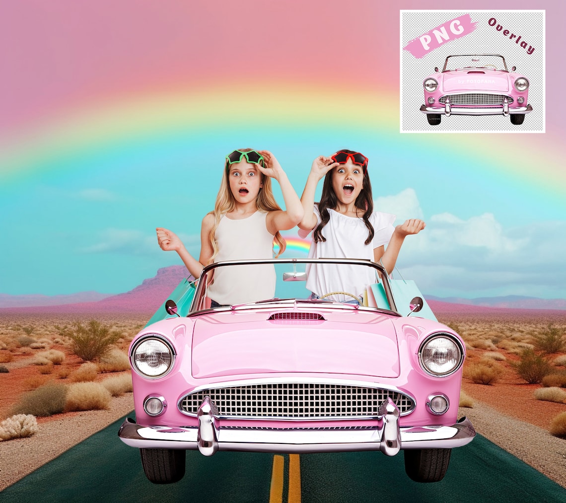 Pink CAR Overlay Background Digital Pink Doll Car Digital Backdrop ...