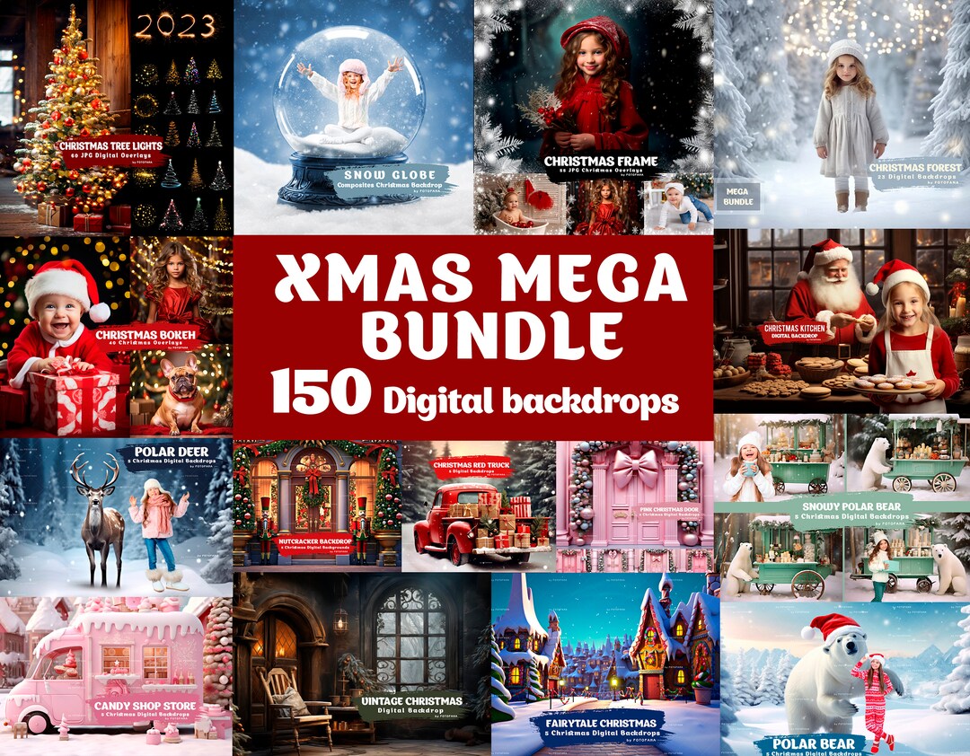150 Christmas Digital Backdrops for Photography Fantasy Xmas Bundle ...