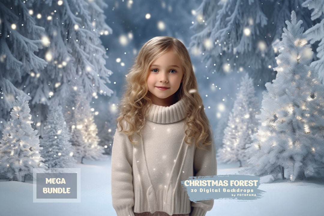 30 Christmas Forest Backdrop Winter Backdrop Christmas Snow Magic Forest Digital Background ...