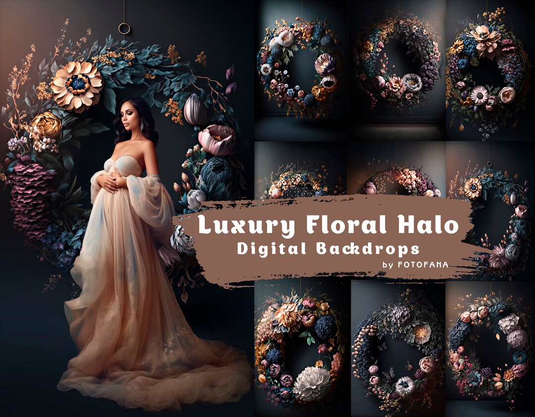 Hanging Floral Digital Halo Ring Maternity Digital Backdrops Studio ...