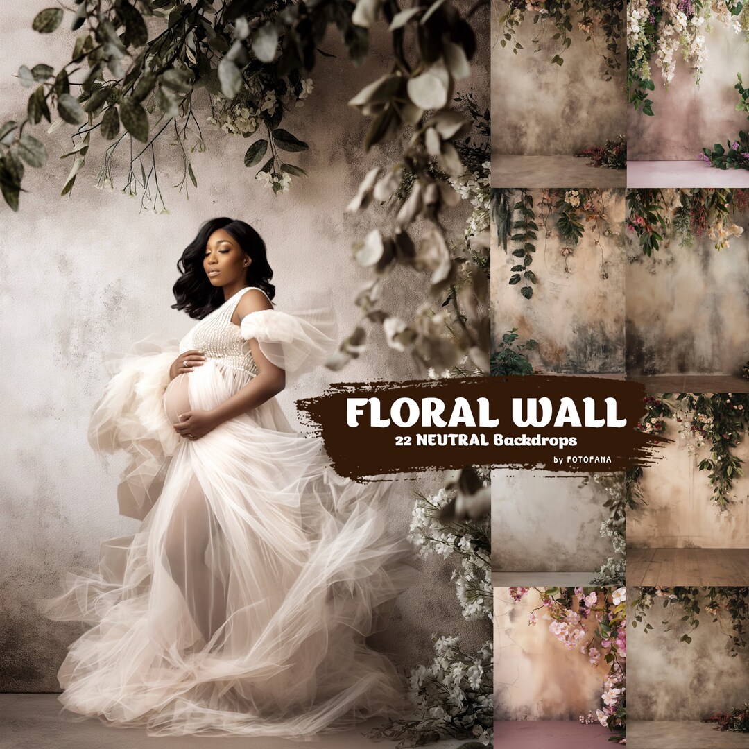 22 FLORAL WALL Backgrounds Neutral Digital Backdrops Overlay Maternity ...