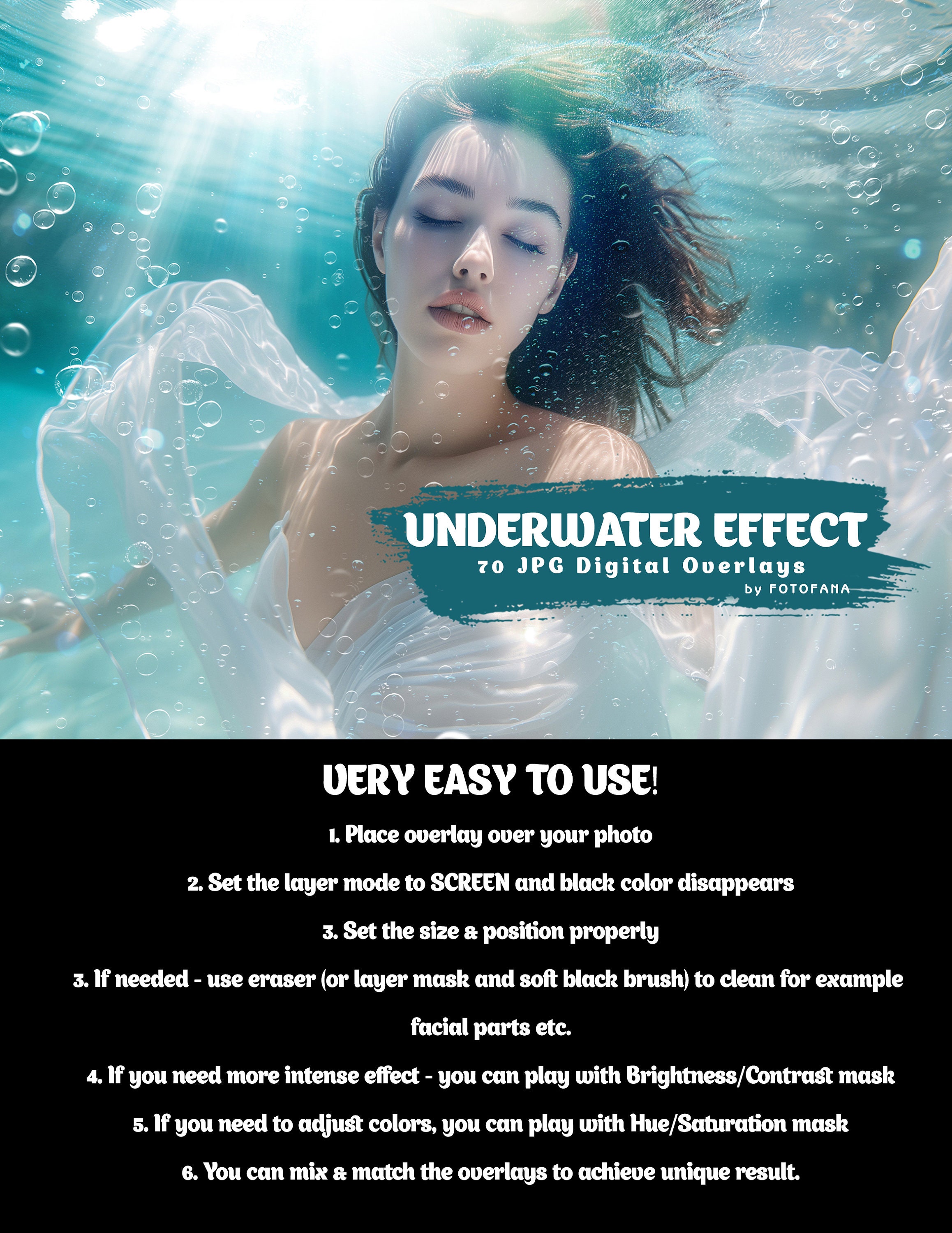 UNDERWATER EFFECT Photo Overlays Blue Water Overlays Ocean Depth Effect ...
