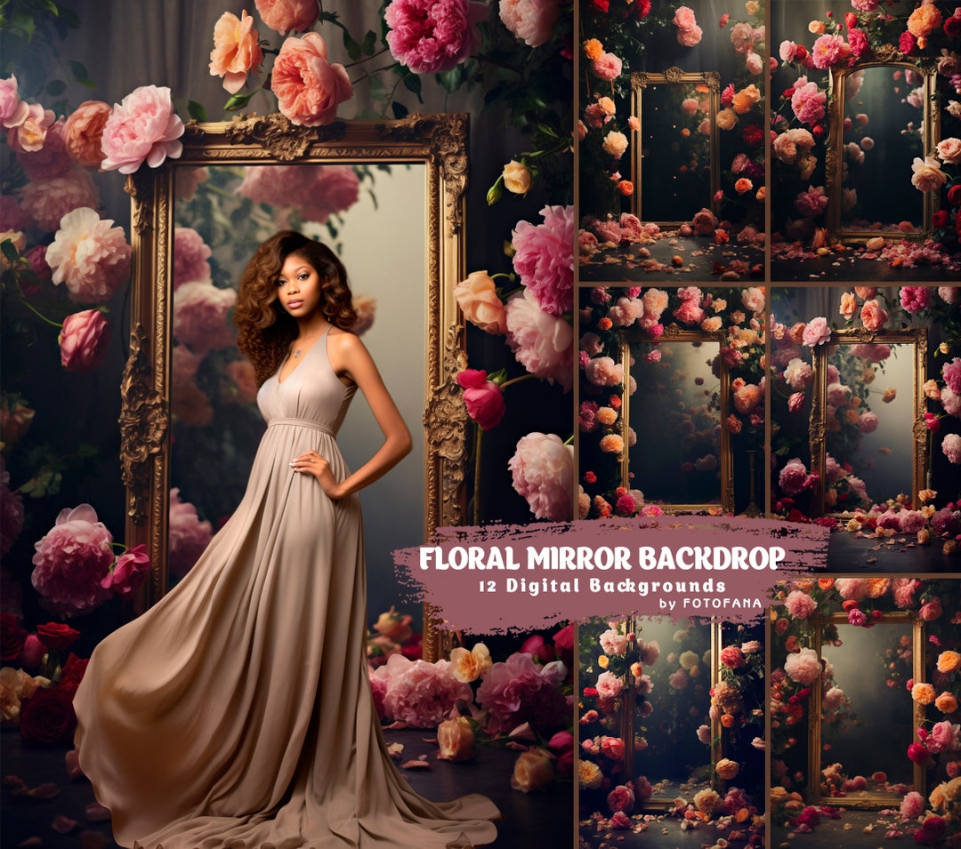 12 Floral Mirror Digital Backdrop Maternity Floral Digital Backdrop ...