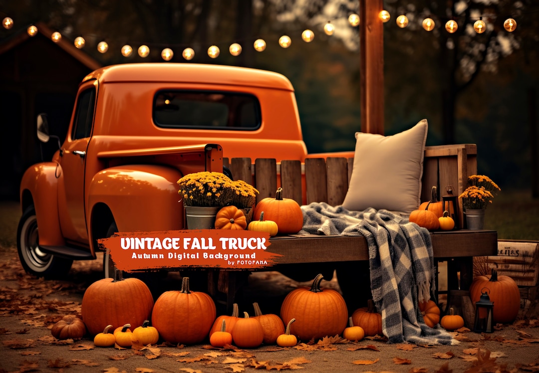 Autumn Digital Background Vintage Fall Truck Orange Truck Pumpkins Fall ...
