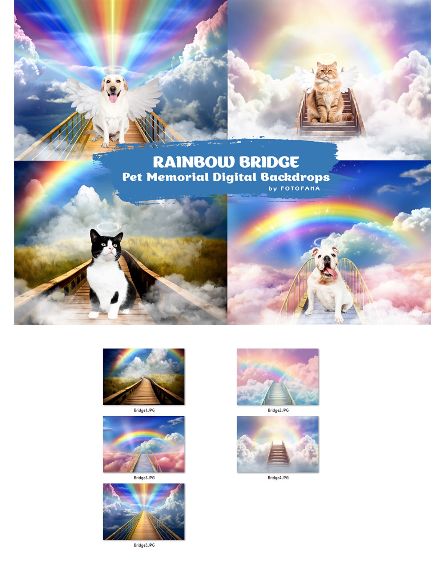 Rainbow Bridge Digital Backdrop Pet Memorial Digital Background Wings ...